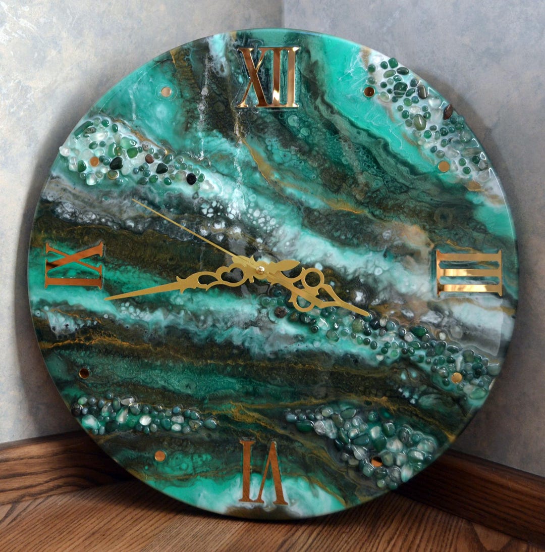 Emerald Green Clock, Resin Clock With Stones, Housewarming Gift - Etsy