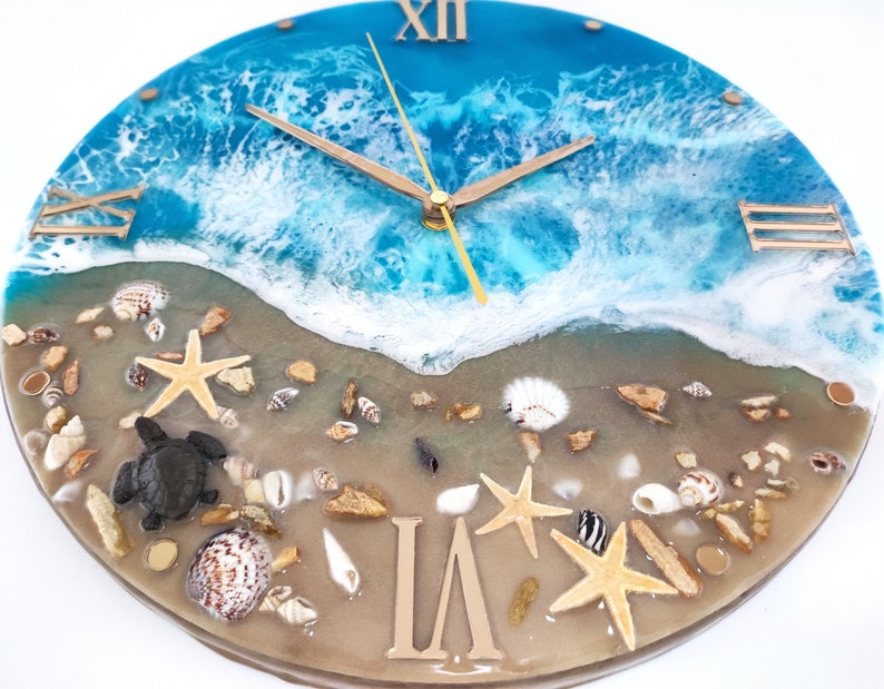 Resin Ocean Clock Teal Wall Clock Ocean Wave Clock Beach - Etsy