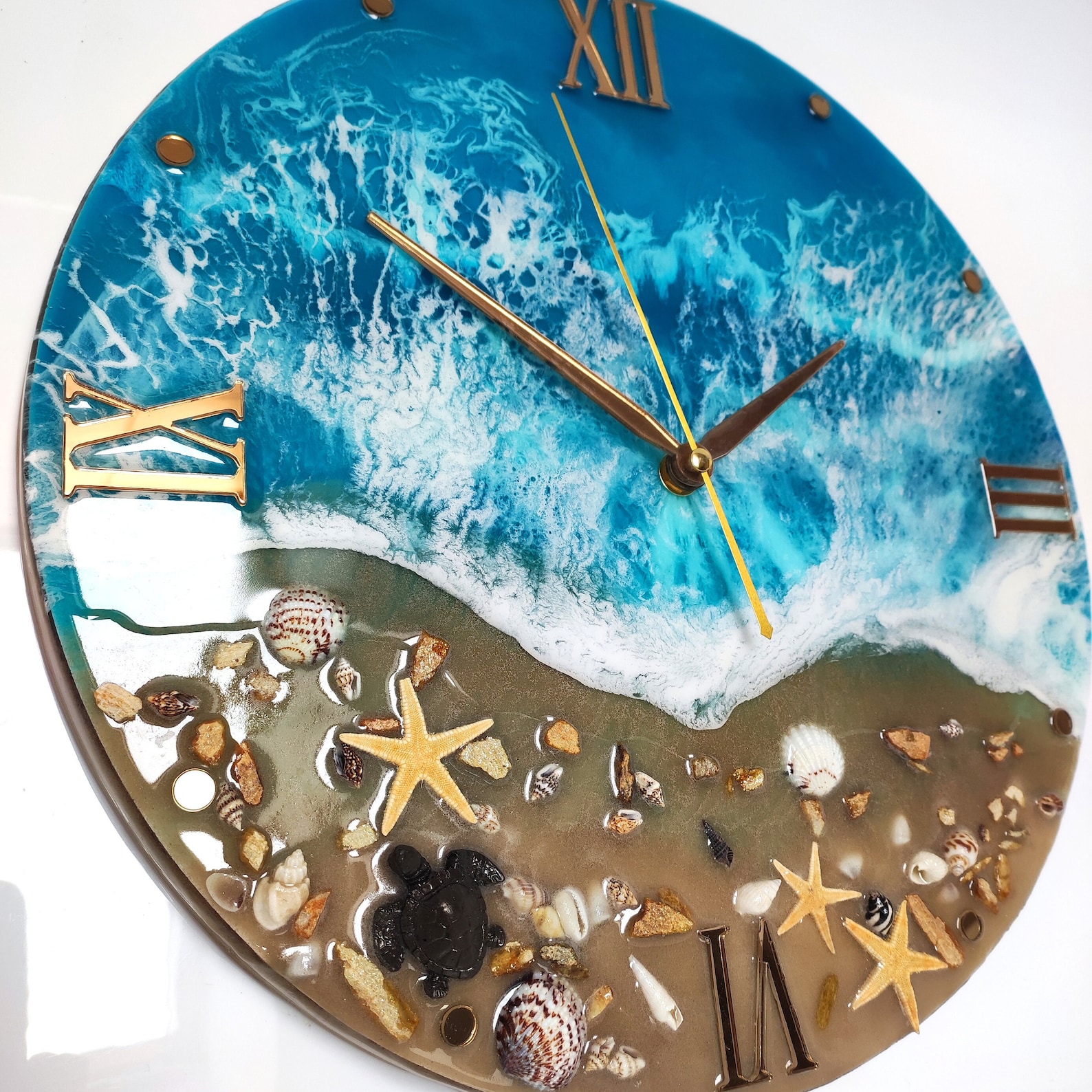 Resin Ocean Clock, Teal Wall Clock, Ocean Wave Clock, Beach Theme Room ...
