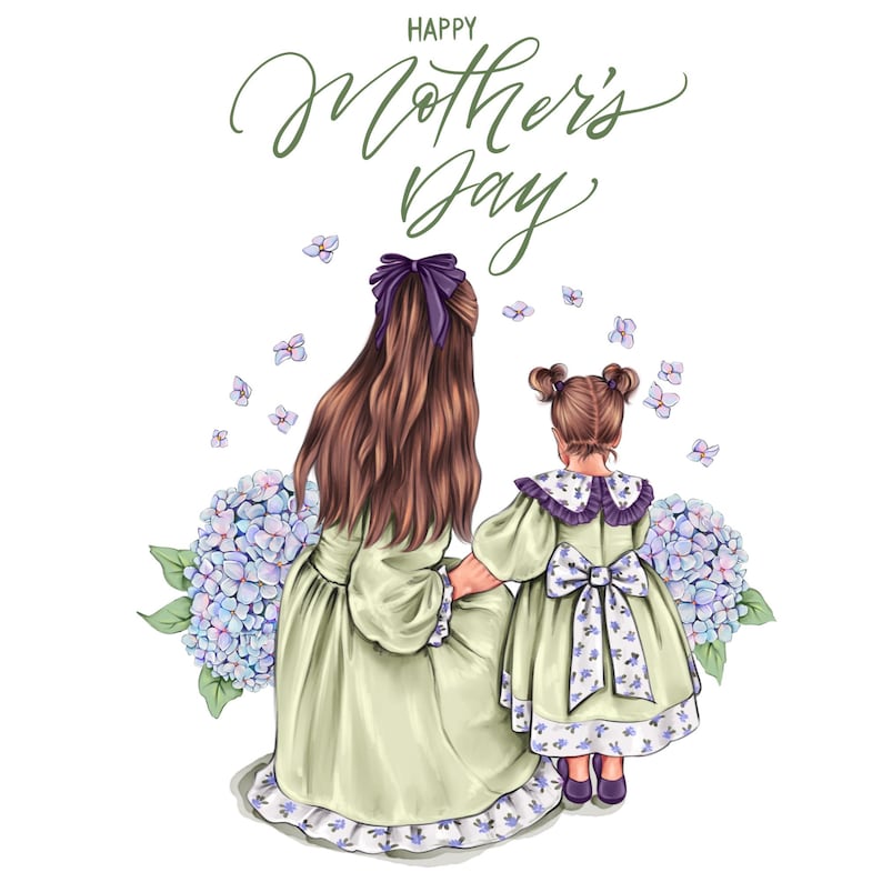Mother's Day Watercolor Clipart PNG Mother Daughter Hydrangea Floral ...