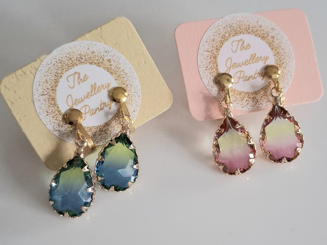 Clip-on Gold Tone Ombre Coloured Droplet Charm Earrings - Etsy