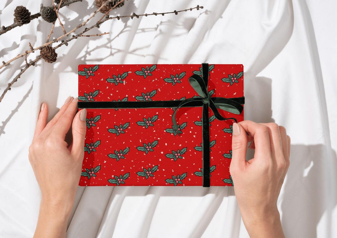 Printable Gift Wrap in Red With Mistletoe, Direct Download - Etsy