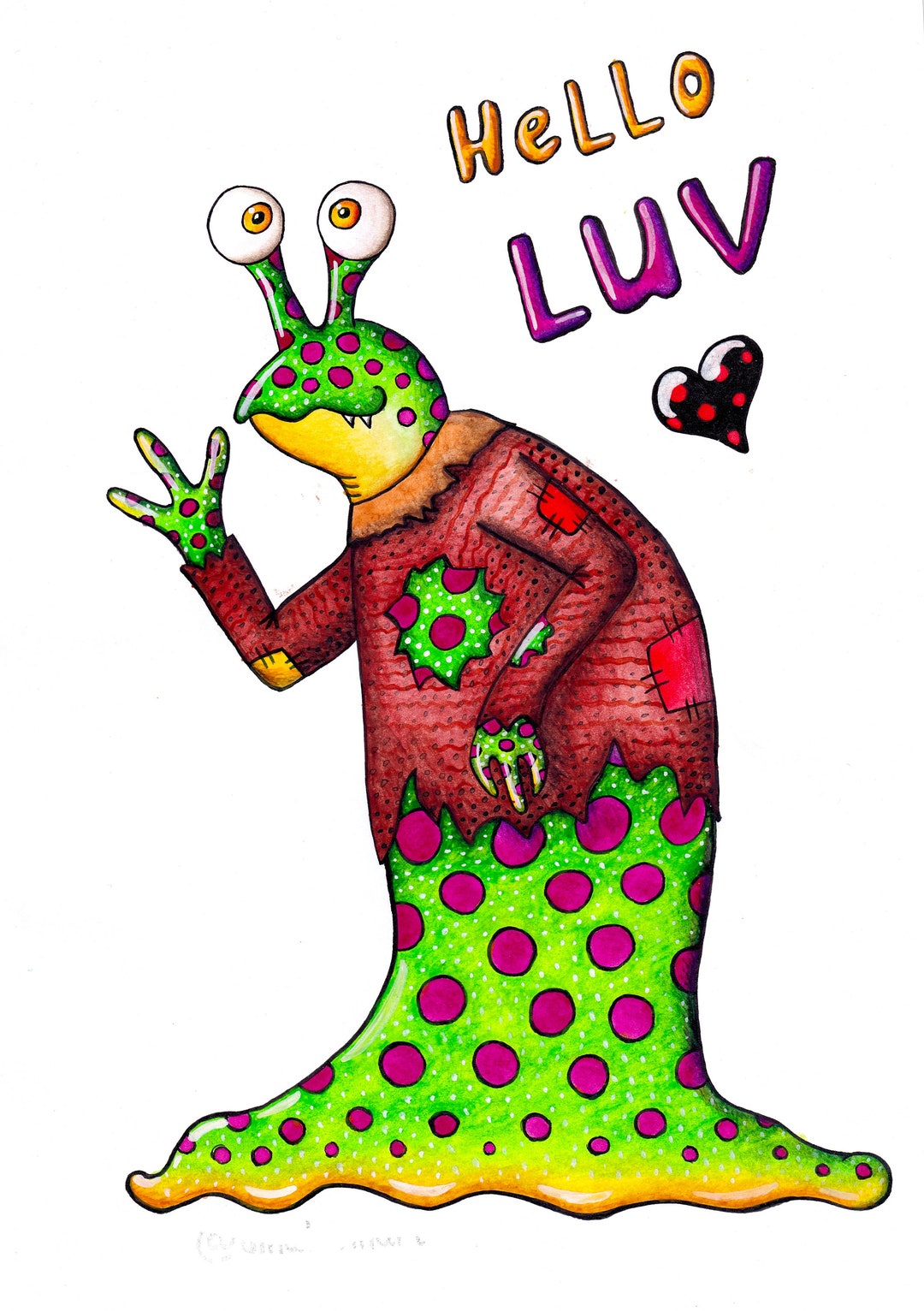 Happy Cute Alien, Slug, Printable Art Prints, Hello Luv, Friendly ...