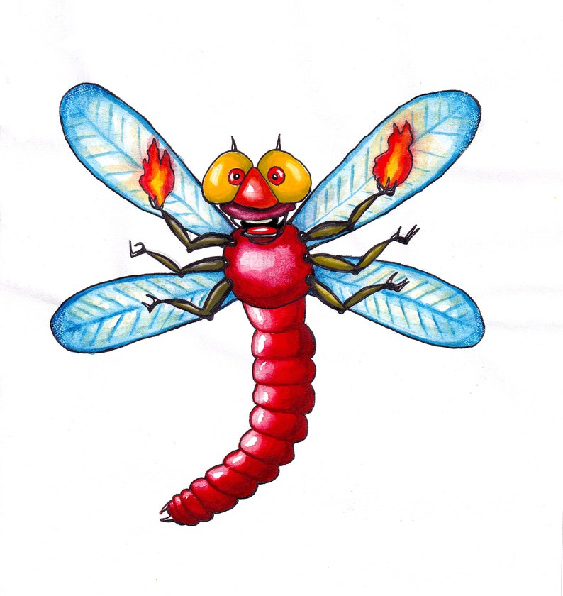 Dragonfly Art Printable, Red Dragonfly Print, Watercolor Insect, Fire ...