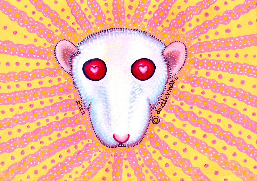 Cute Dumbo Rat, Printable Rat Art, Pink Yellow, Trippy Painting, Heart ...