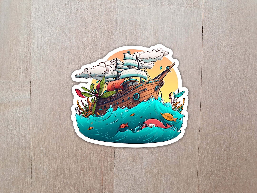 Sailing Ship in the Ocean Waves Sticker, Ocean Sticker, Boat Sticker ...
