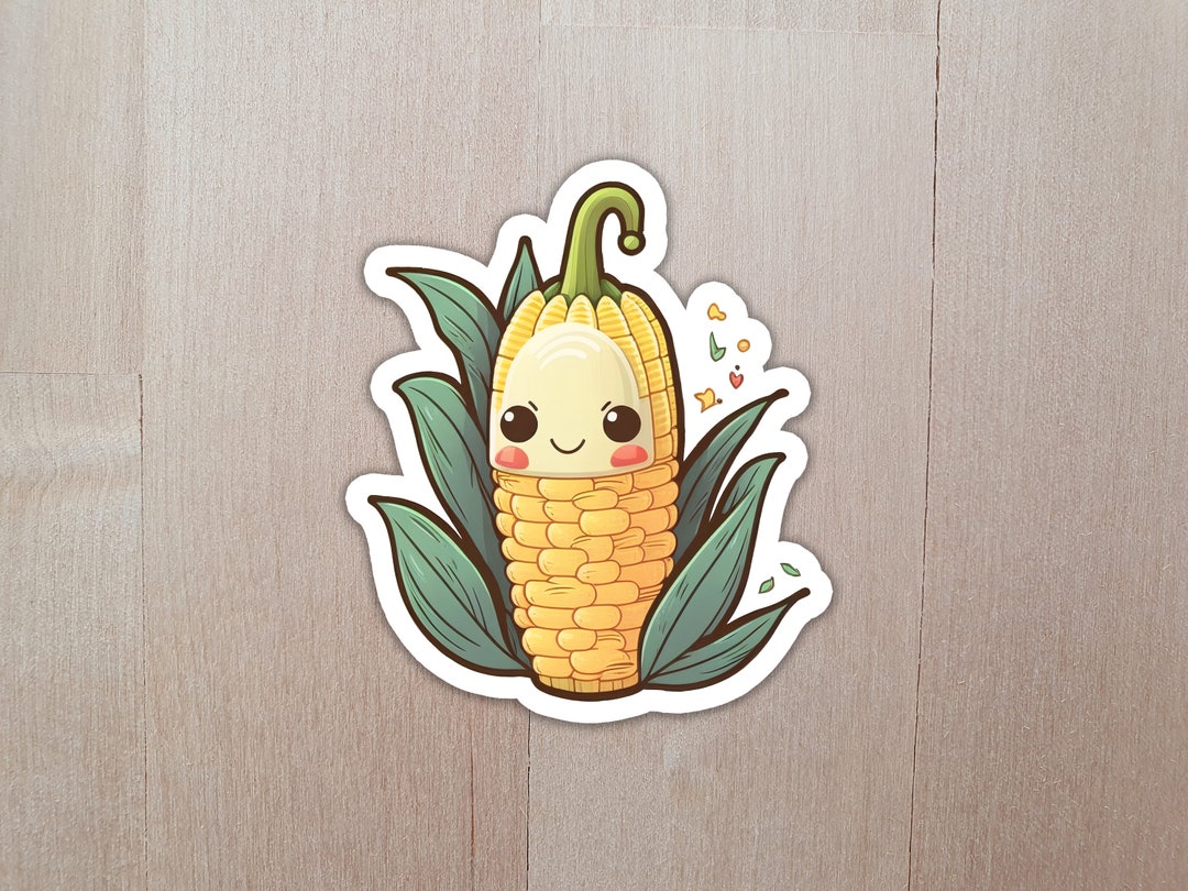 Happy Corn Cob Sticker, Cute Corn Sticker, Corn Sticker, Corn Cob ...