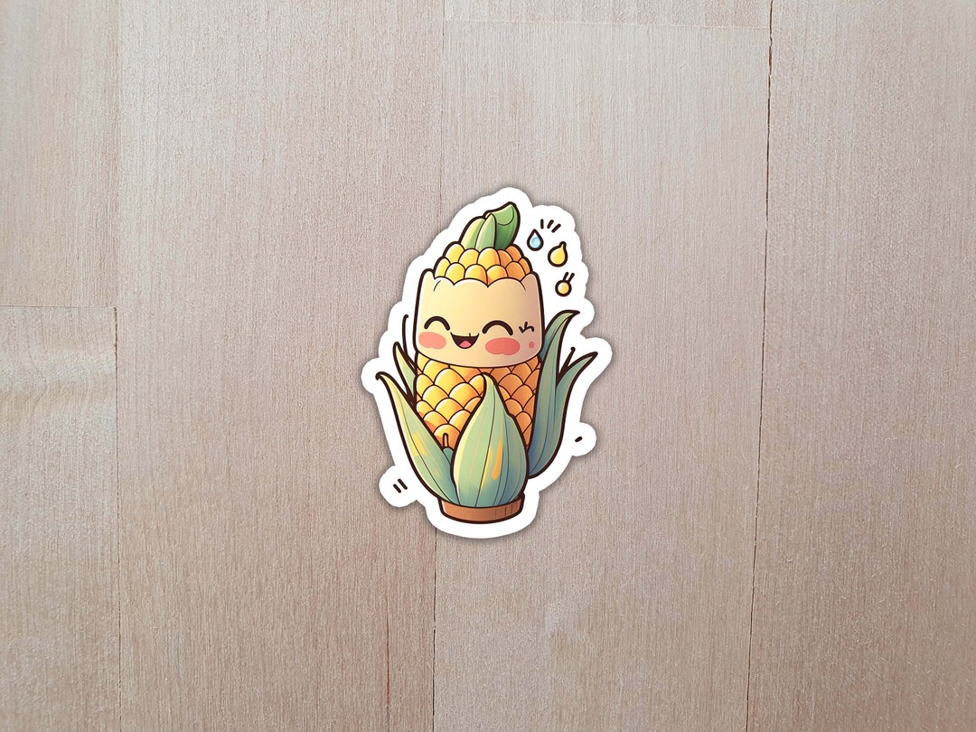Happy Corn Cob Sticker, Cute Corn Sticker, Corn Sticker, Corn Cob ...