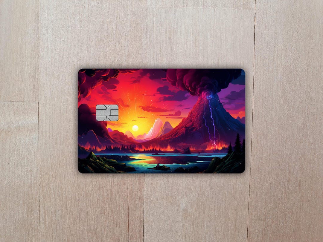 Colorful Volcano Card Skin, Erupting Volcano Skin, Debit Card Sticker ...