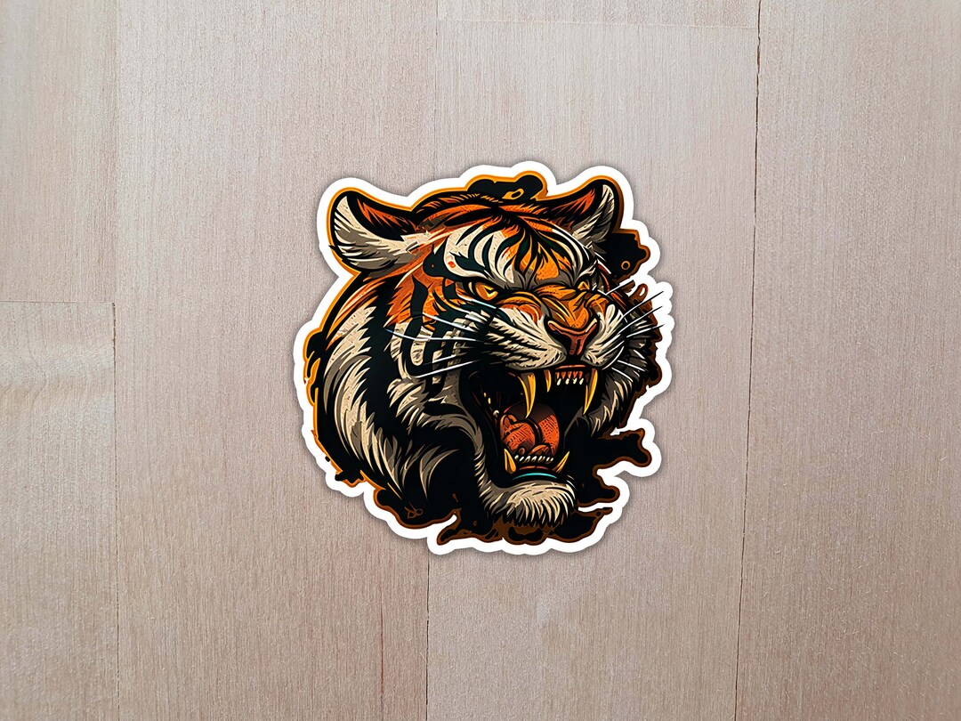 Grin of the Tiger Sticker, Tiger Face Sticker, Tiger Sticker, Wild ...