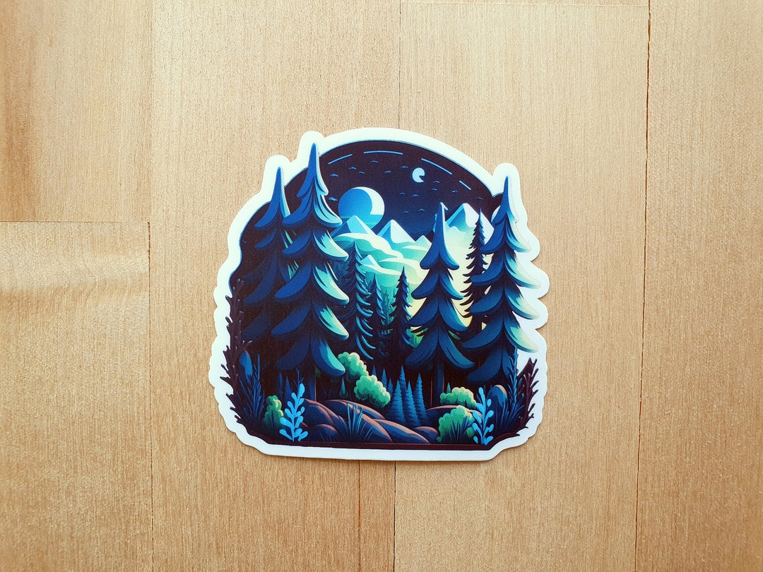 Pine Tree Forest Sticker at Night - Perfect for Nature Lovers and ...