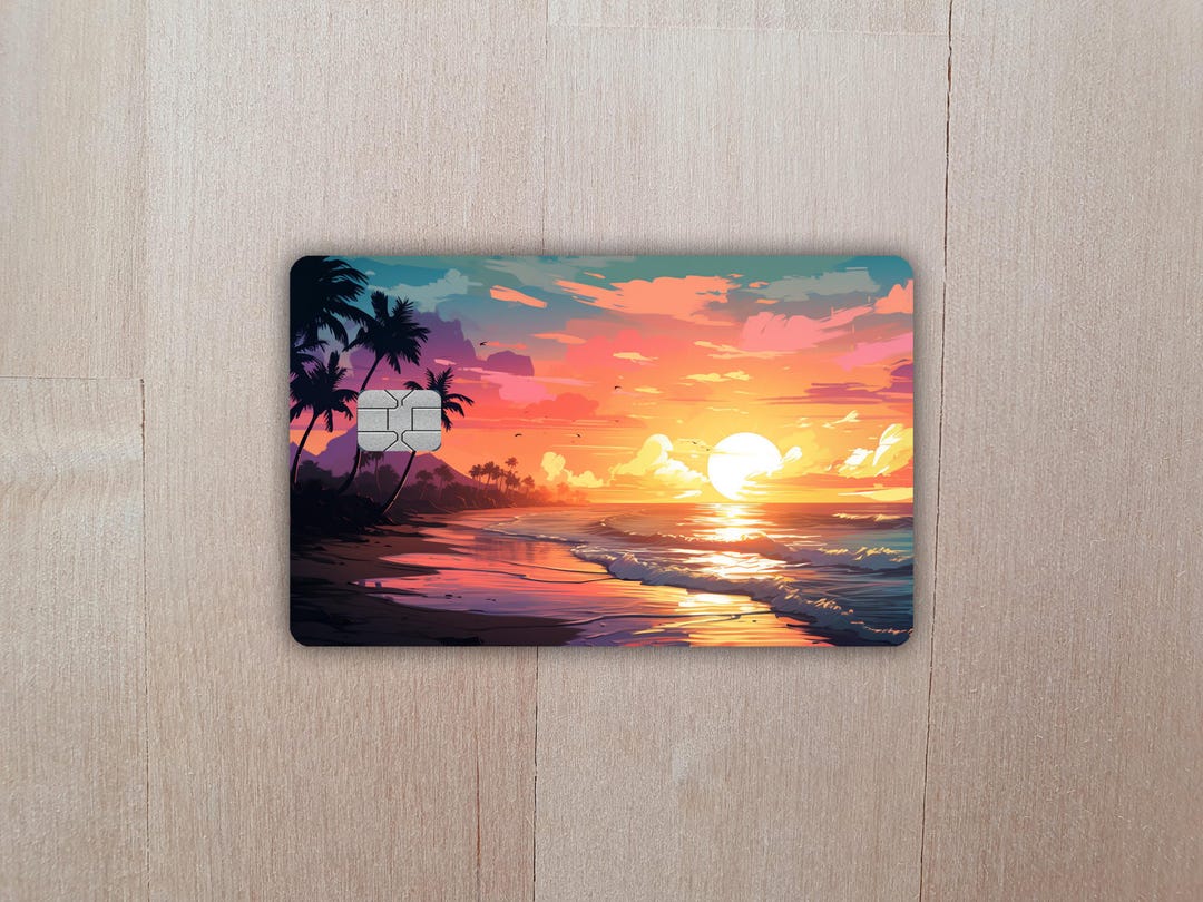 Sunset on A Tropical Beach, Tropical Beach Sunset Card Skin, Credit ...