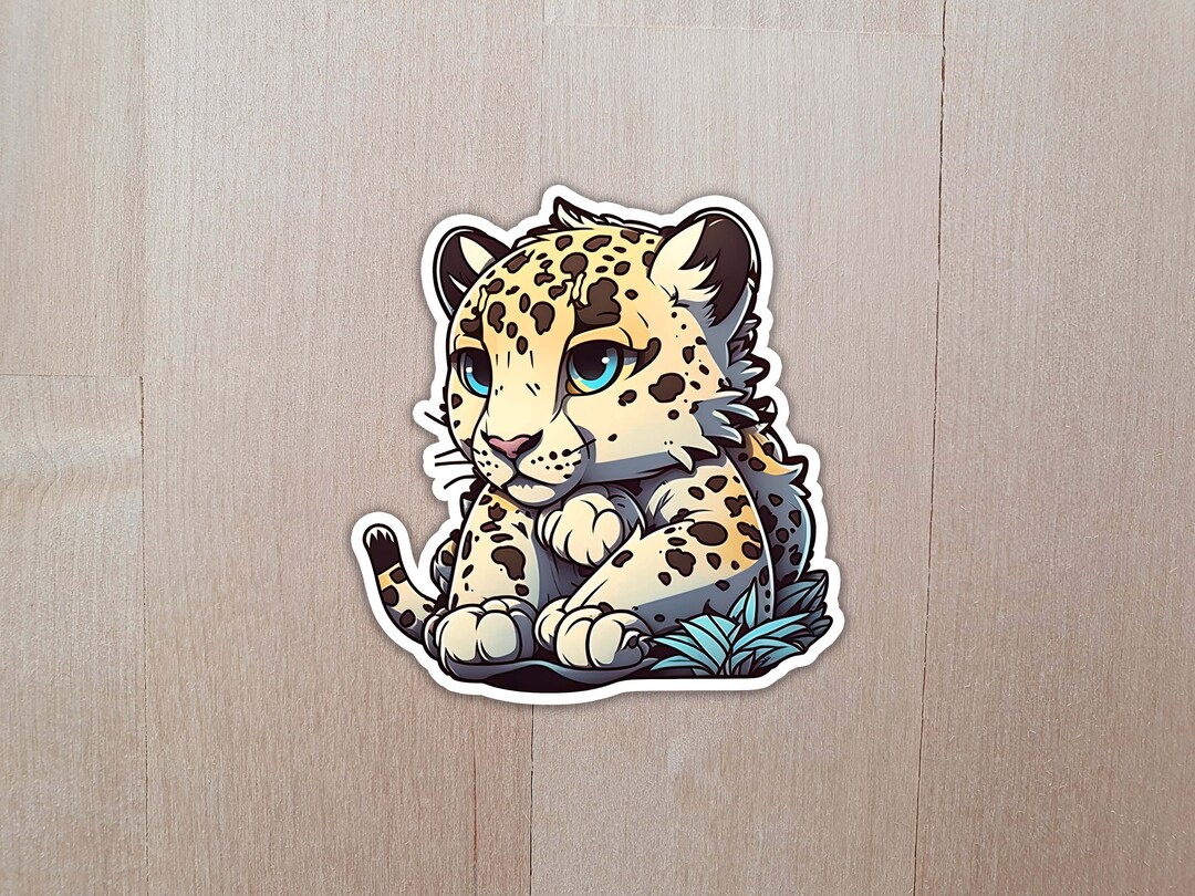 Snow Leopard Sticker, Cute Leopard Sticker, White Leopard Sticker ...