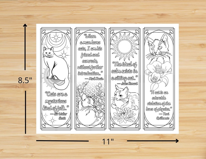 Cat Quotations Printable Bookmarks for Coloring - Etsy