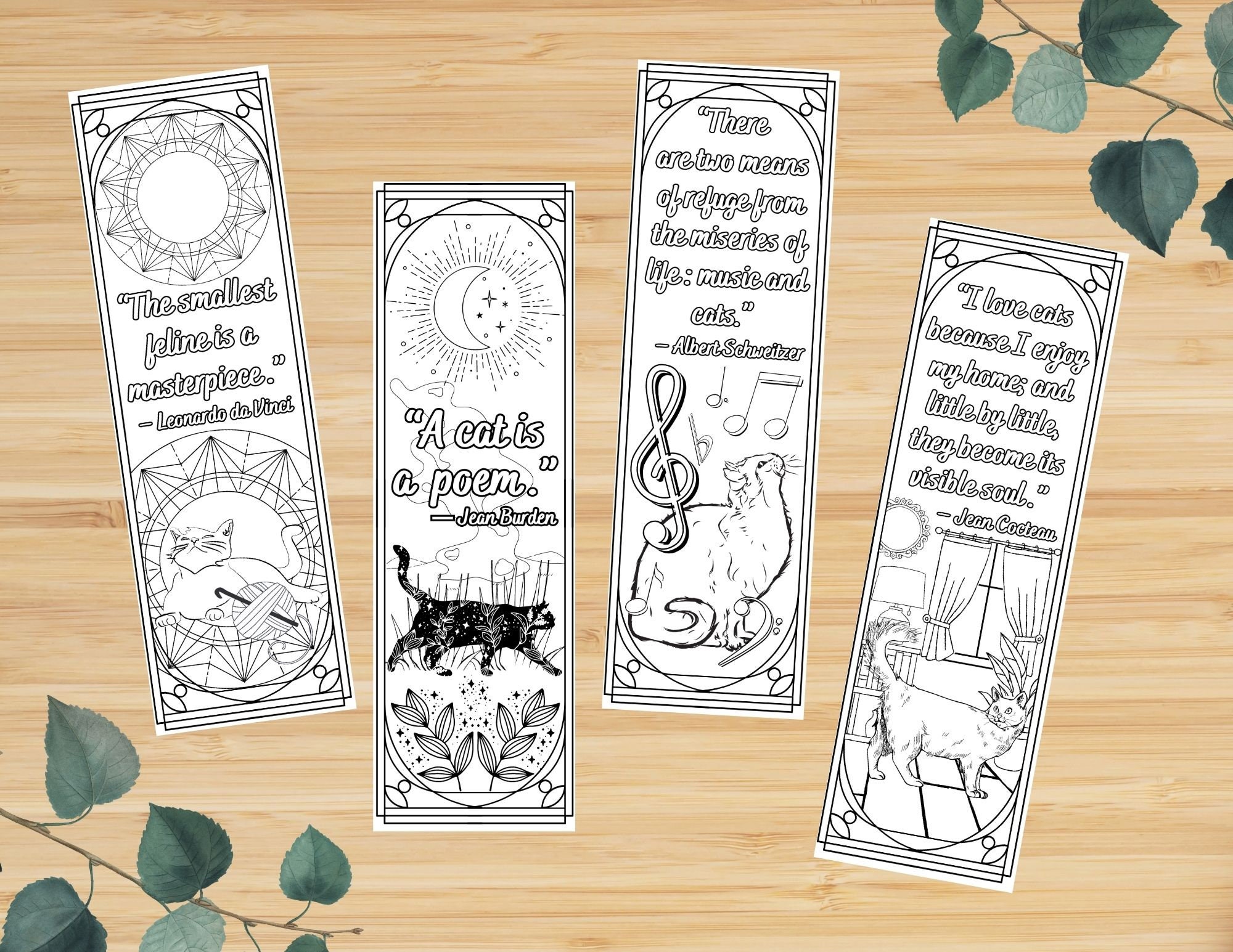 Cat Quotations Printable Bookmarks for Coloring - Etsy