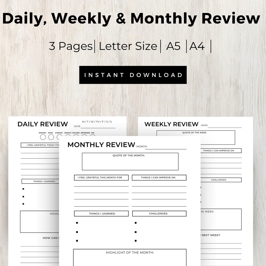 Daily Reflections, Weekly Reflection Journal, Monthly Review Worksheet ...