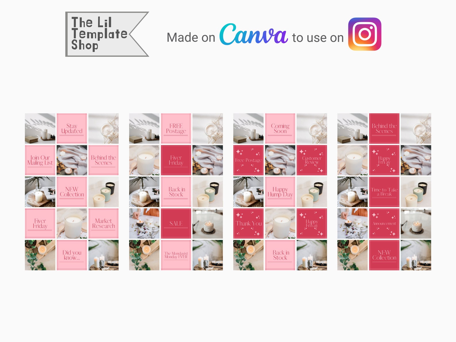 70 Modern Pretty Red & Pink Instagram Grid Canva Templates for - Etsy