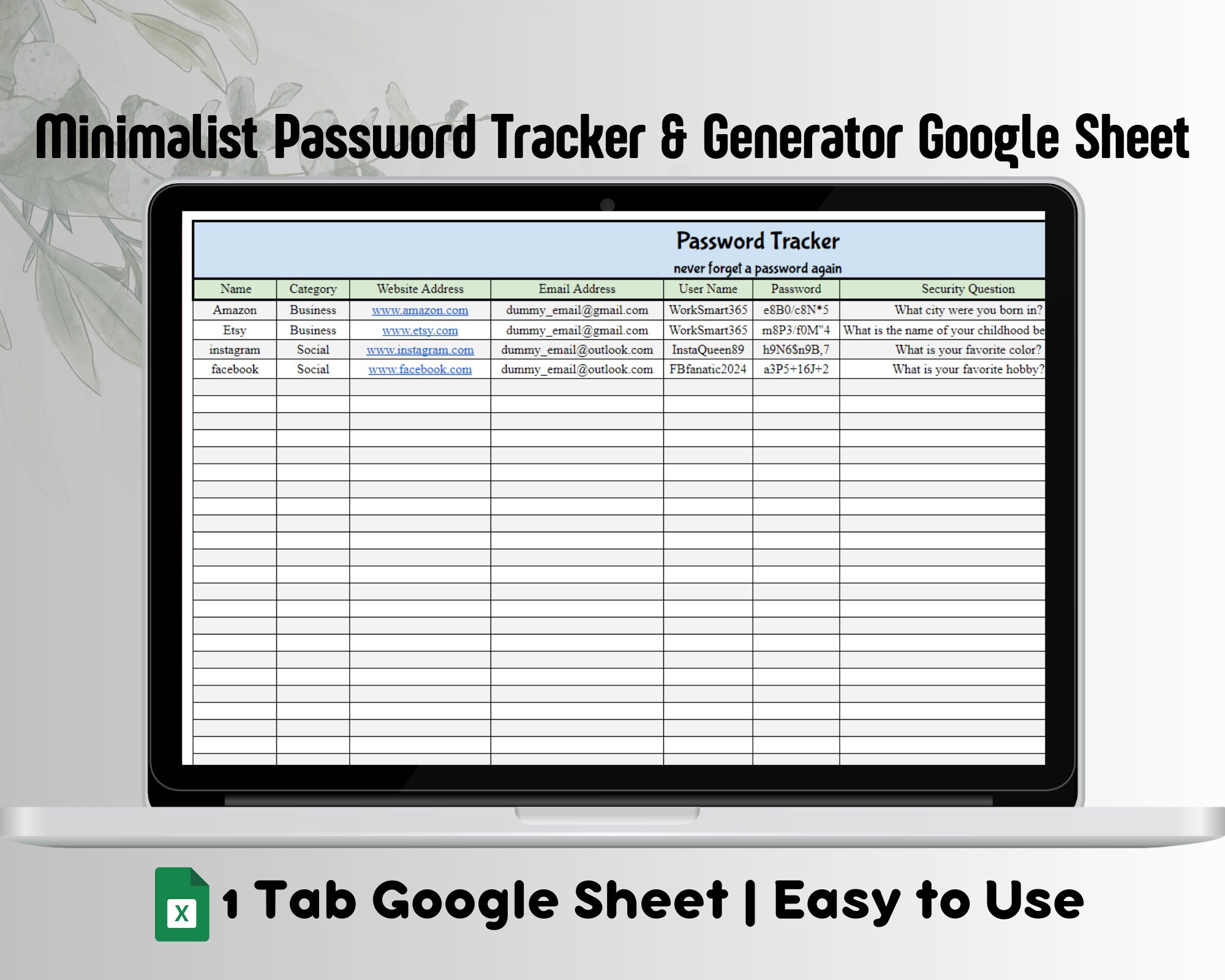 2025 Editable Password Tracker Google Sheet Password Generator Account Tracker Password Template ...