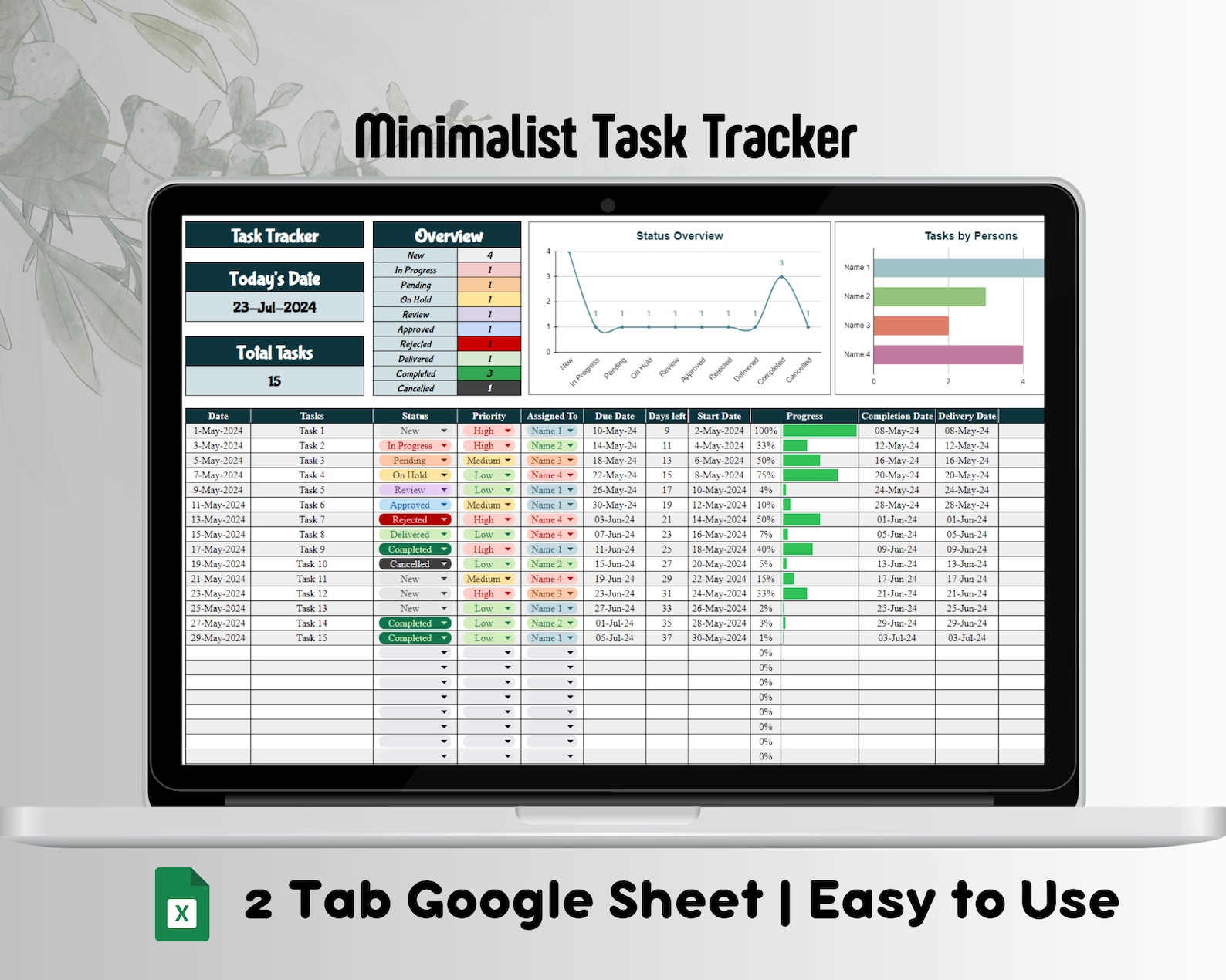 Task Tracker Google Sheets, Task Tracker Spreadsheet, to Do List, Task ...