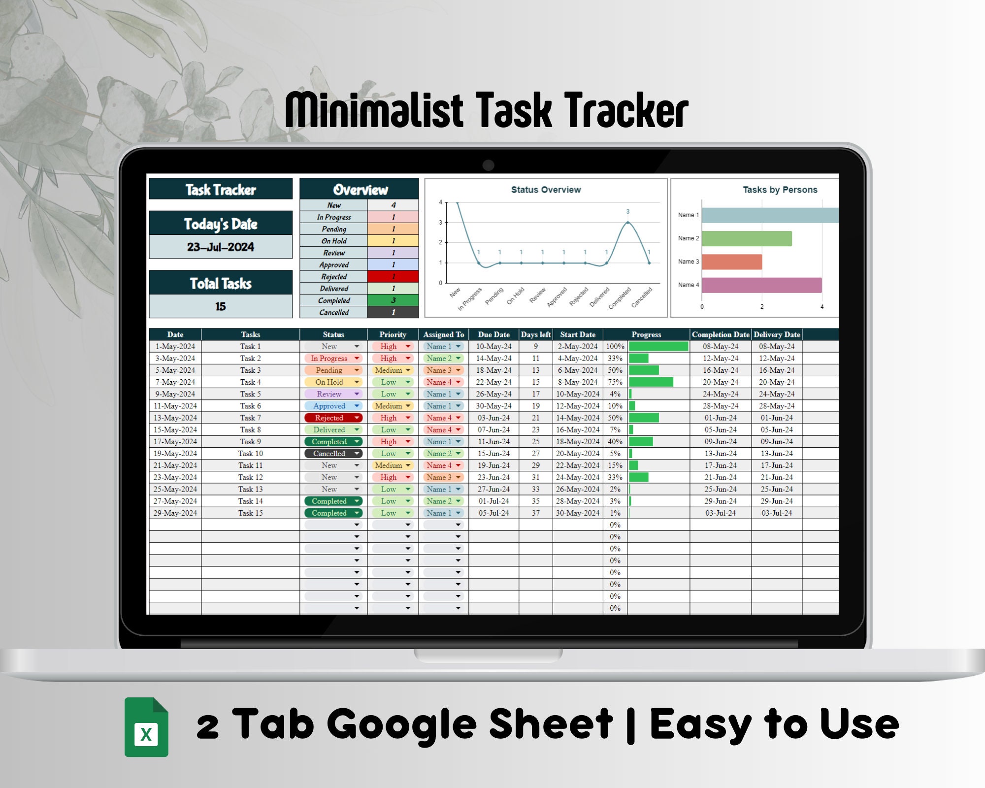 Task Tracker Google Sheets, Task Tracker Spreadsheet, to Do List, Task ...