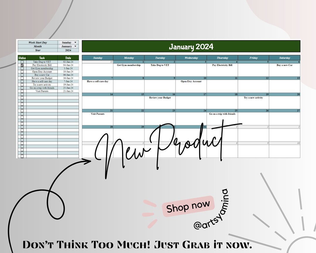 2025 Editable Monthly Calendar Google Sheets, Calendar Template, 2025 ...