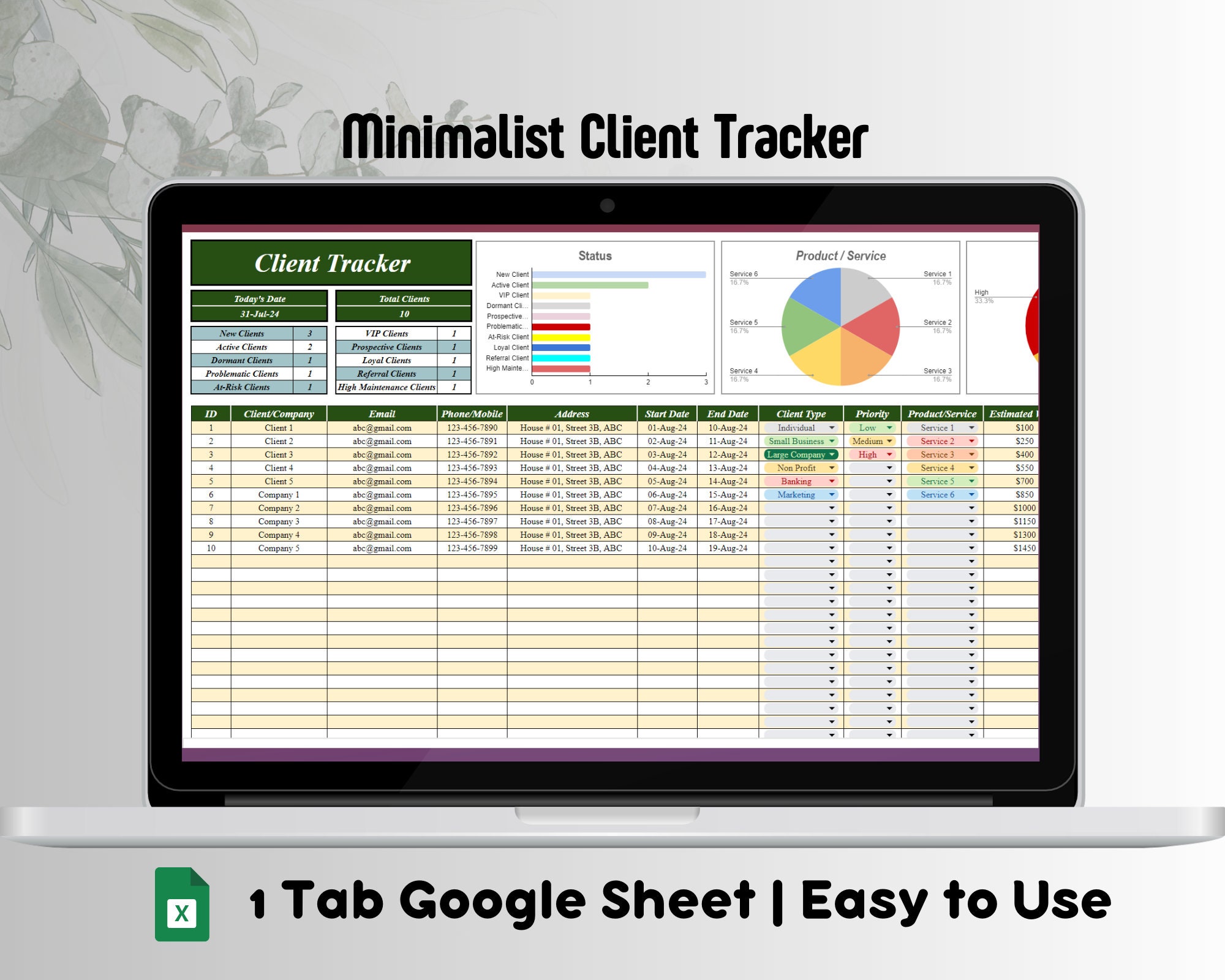 Client Tracker, Client Tracker Spreadsheet, Client Tracker Google ...