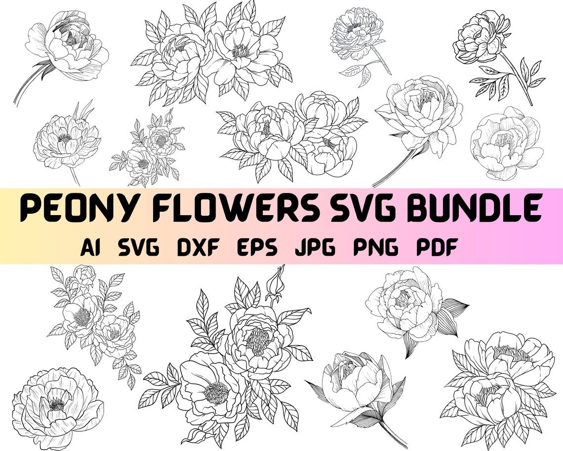 Peony Svg Bundle, Peony Svg, Peony Clipart, Wedding Peony Svg, Floral ...