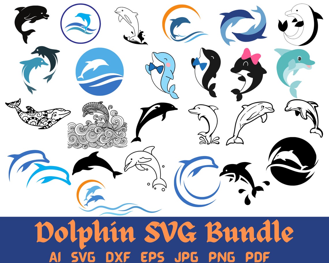 Dolphin Svg, Sea Animal SVG, Swimming Dolphins, Ocean SVG, Fish SVG ...