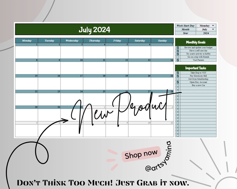 Editable Monthly Calendar Google Sheets, 2025 Calendar Template, 2025 ...