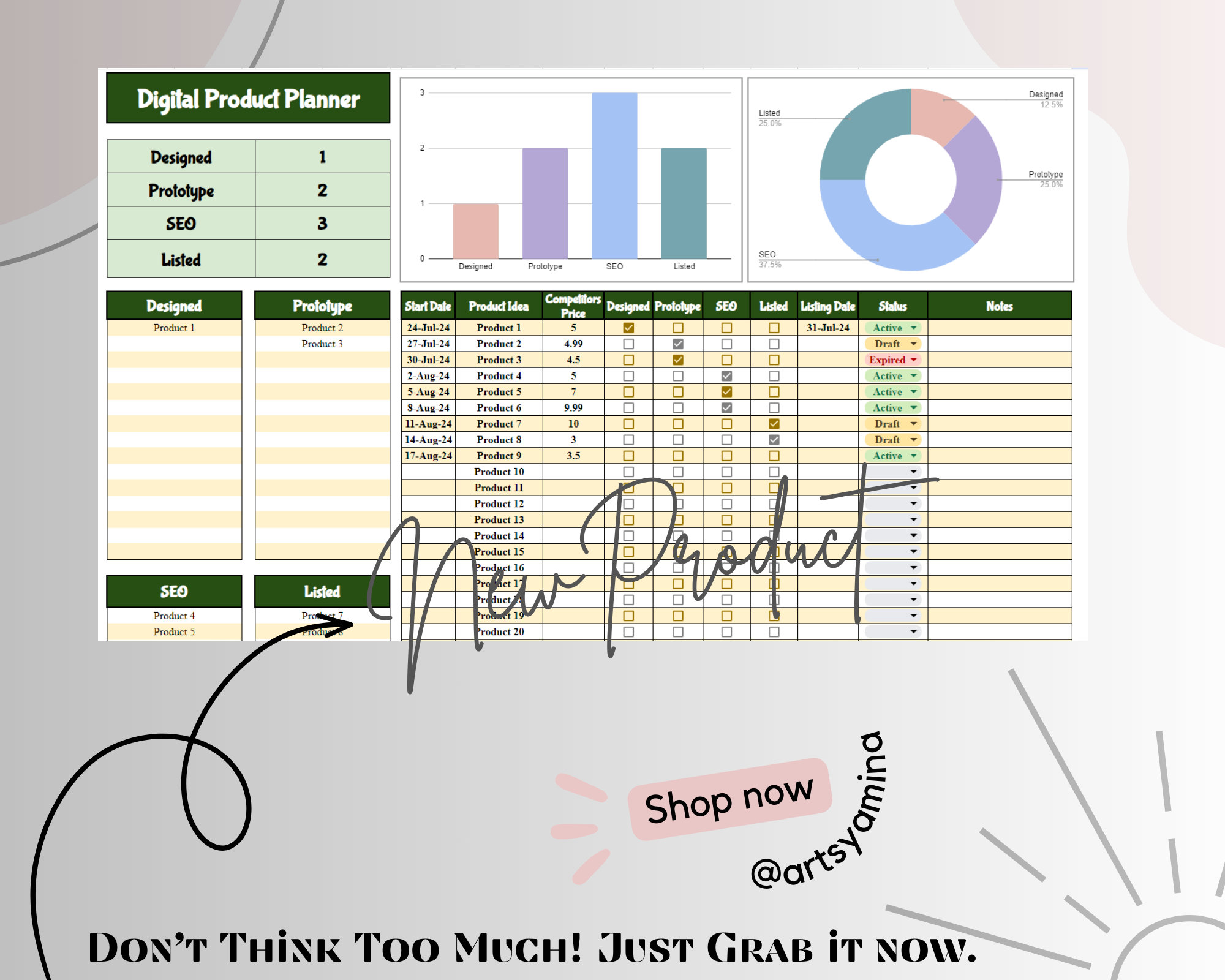 Etsy Digital Product Template, Digital Seller Product Plan Google Sheet ...