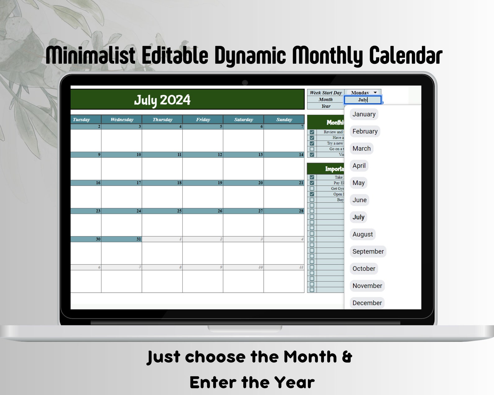 Editable Monthly Calendar Google Sheets, 2025 Calendar Template, 2025 ...