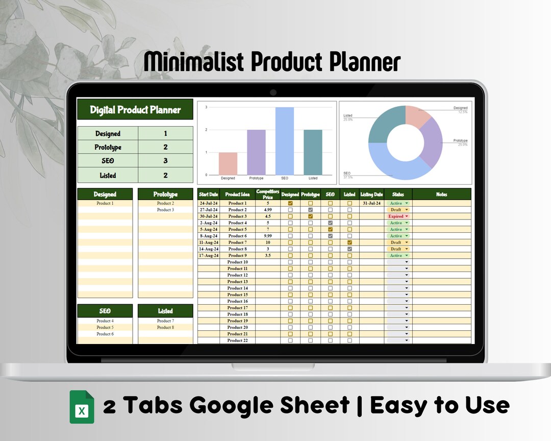 Etsy Digital Product Template, Digital Seller Product Plan Google Sheet ...