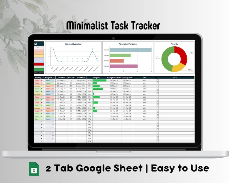 Task Tracker Google Sheets, Task Tracker Spreadsheet, to Do List, Task ...