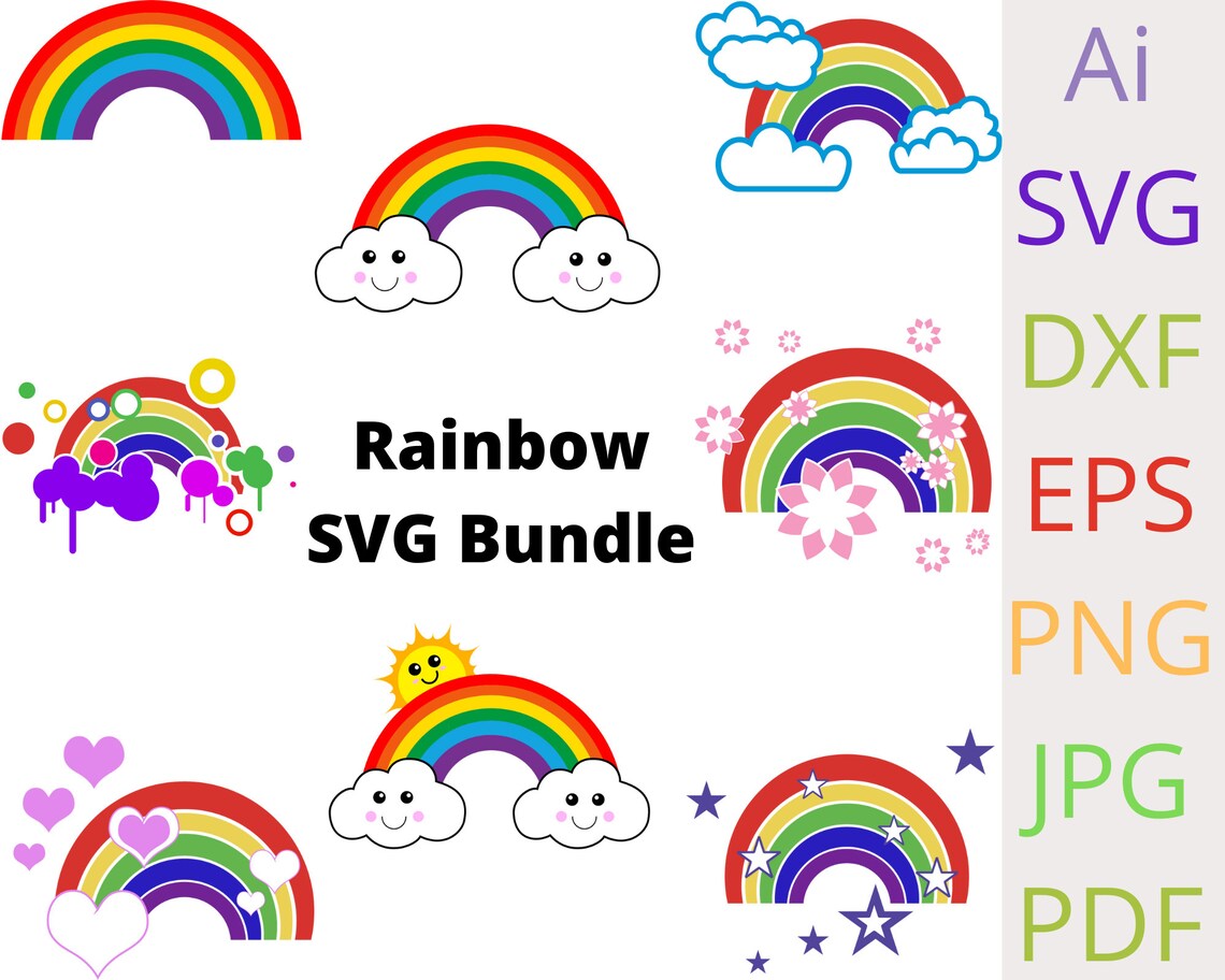 Rainbow Svg Bundle, Rainbow Svg, Rainbow Clipart, Rainbow Vector ...