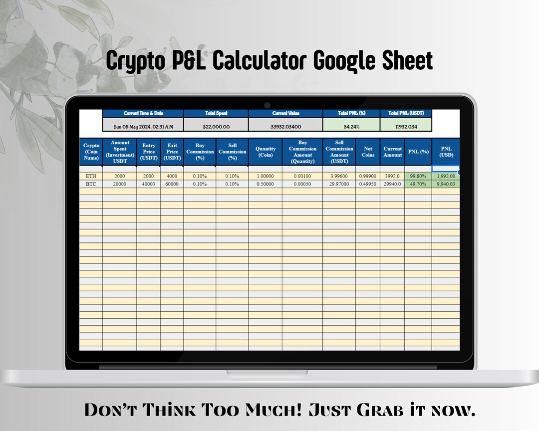 2025 Crypto Profit and Loss Template, Investment Tracking, Portfolio ...
