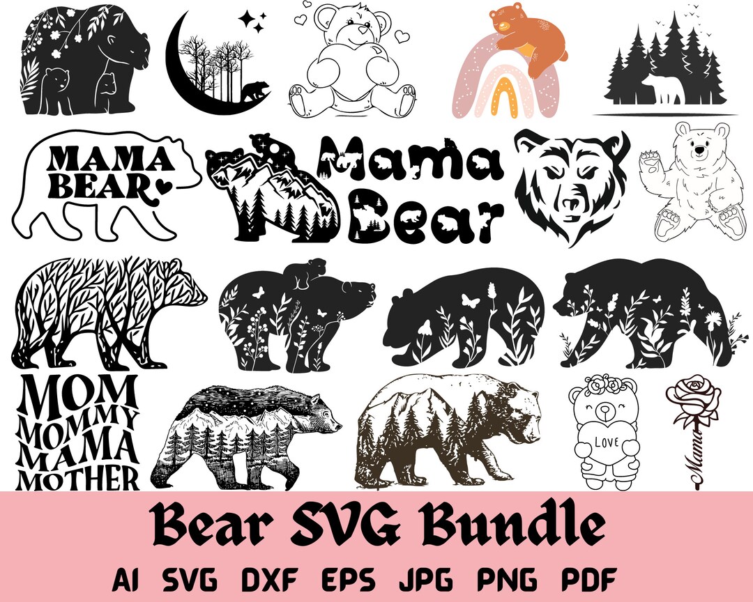 Mama oso svg, mamá oso png, silueta oso Png Jpg Eps Pdf Dxf, Oso bebé ...