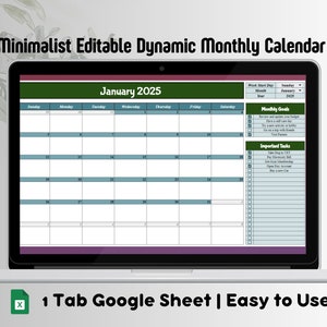 Editable Monthly Calendar Google Sheets, 2025 Calendar Template, 2025 ...