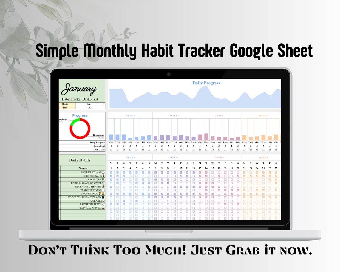 2024 Habit Tracker Spreadsheet for Google Sheet to Do List Digital ...