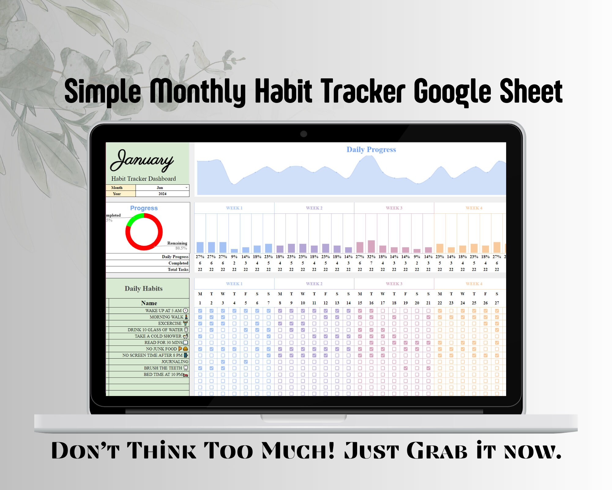 2024 Habit Tracker Spreadsheet for Google Sheet to Do List Digital ...