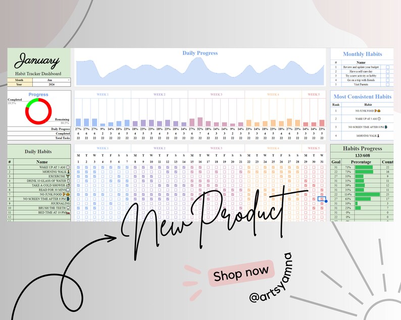 2024 Habit Tracker Spreadsheet for Google Sheet to Do List Digital ...