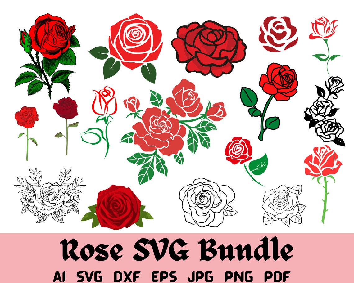 Rose Svg Bundle, Roses Svg, Rose Clipart, Flower Svg, Roses Template ...