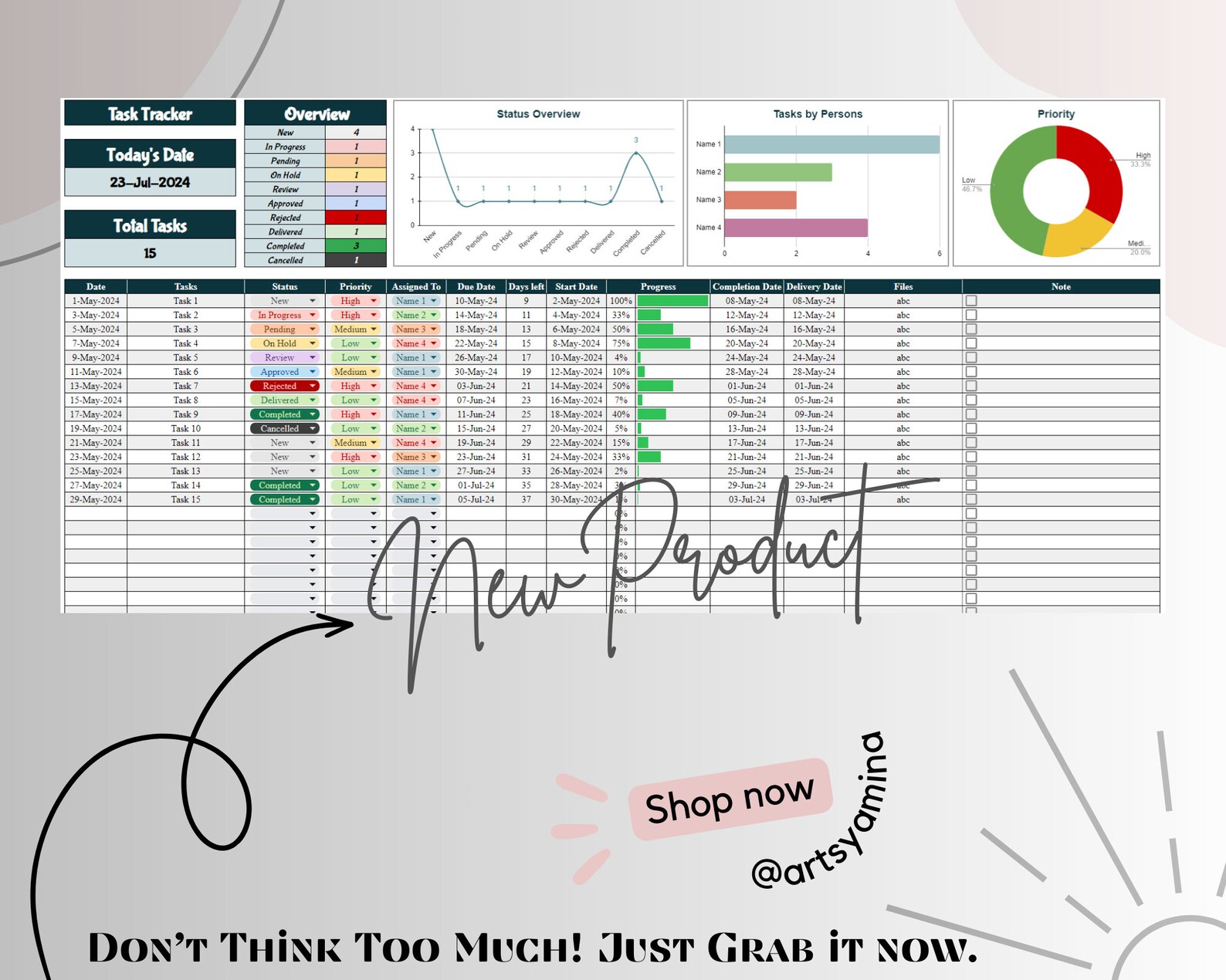 Task Tracker Google Sheets, Task Tracker Spreadsheet, to Do List, Task ...