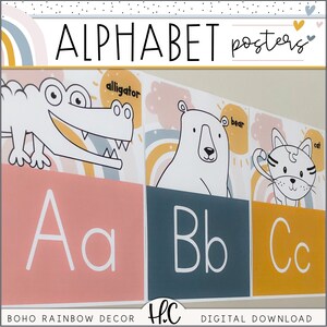 Alphabet Posters Boho Rainbow Classroom Alphabet Primary - Etsy