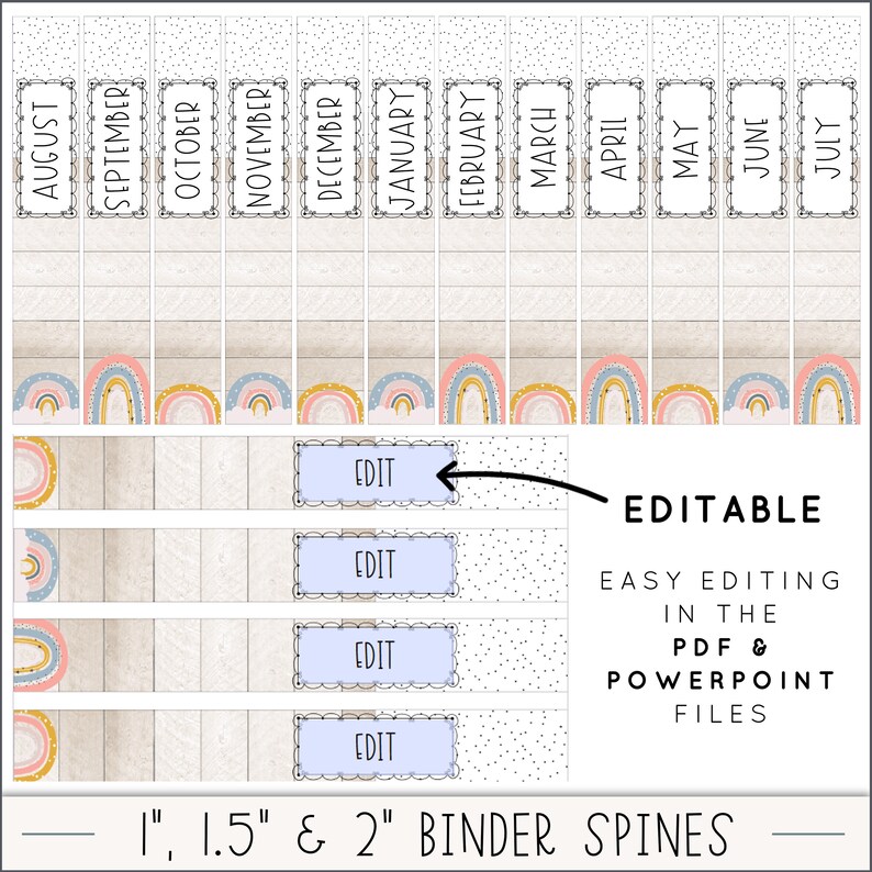 Boho Rainbow Binder Covers and Spines Editable Teacher Binder Covers ...