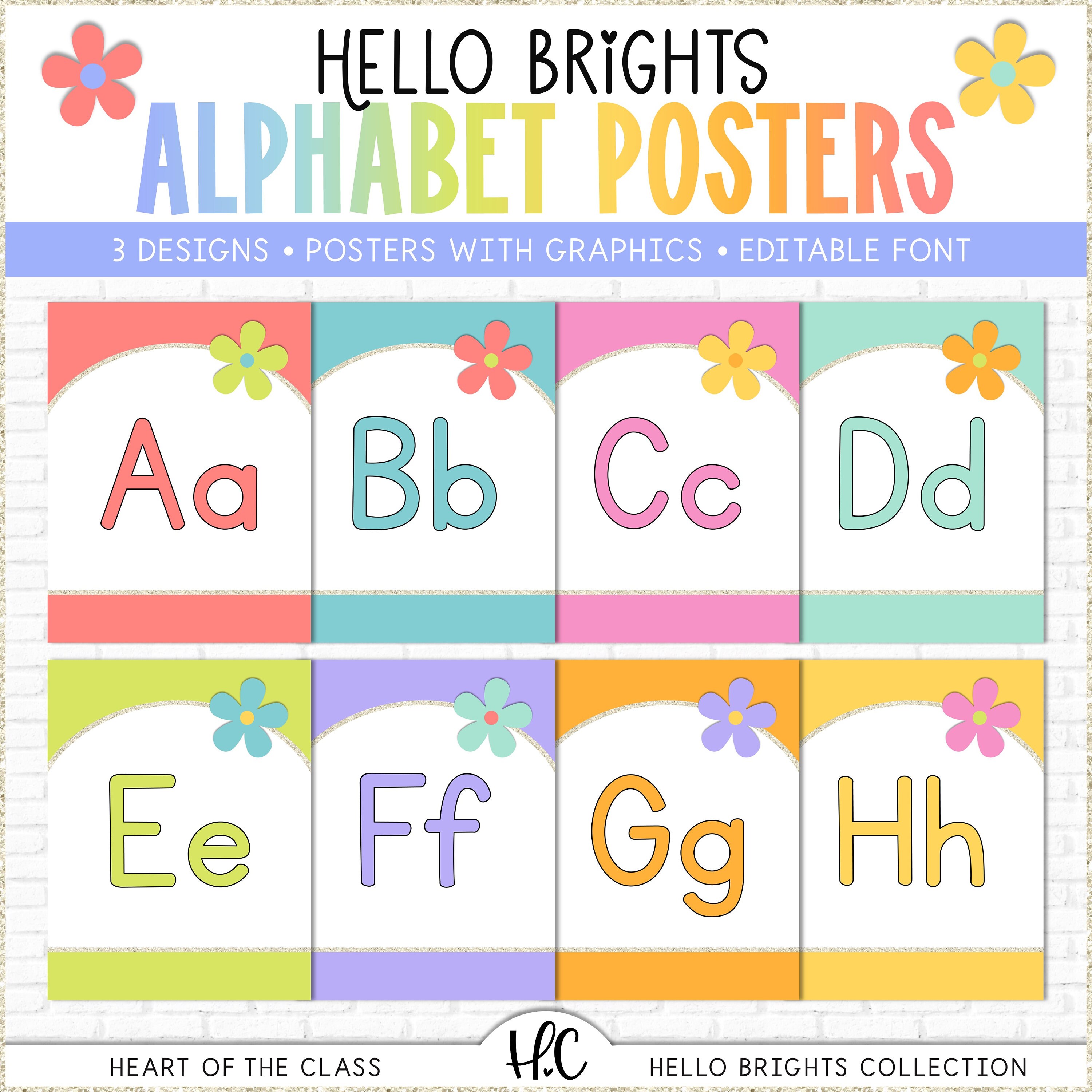 Classroom Alphabet Posters Hello Brights Classroom Decor Printable ...