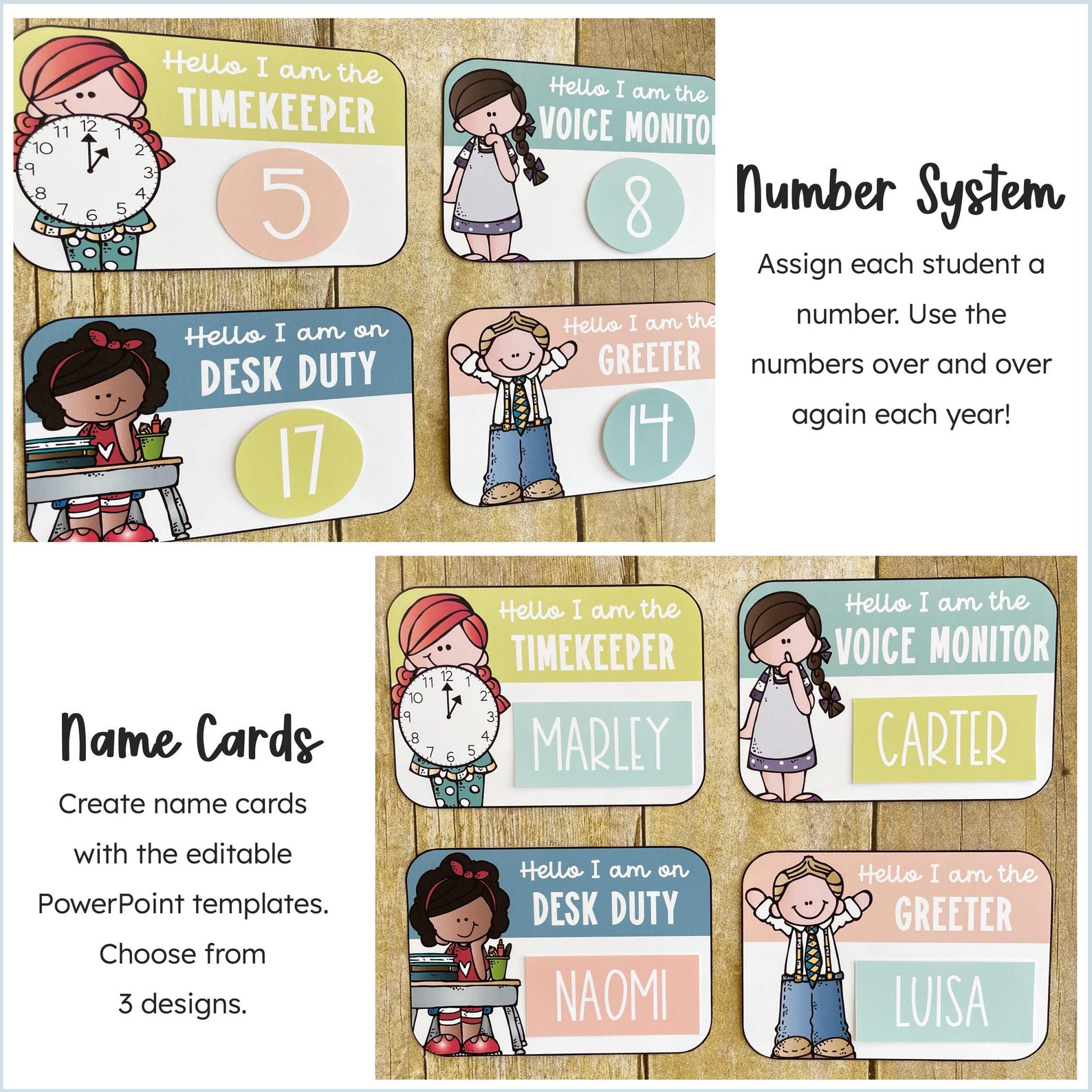 Hello Calm Classroom Jobs Display With Graphics and Editable Job Titles ...