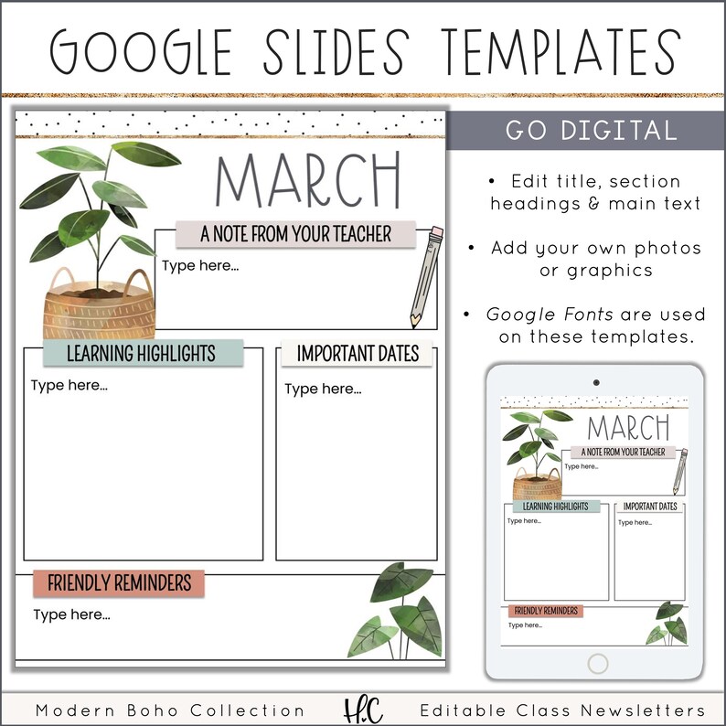 Classroom Newsletters Boho Plants Classroom Decor Editable - Etsy