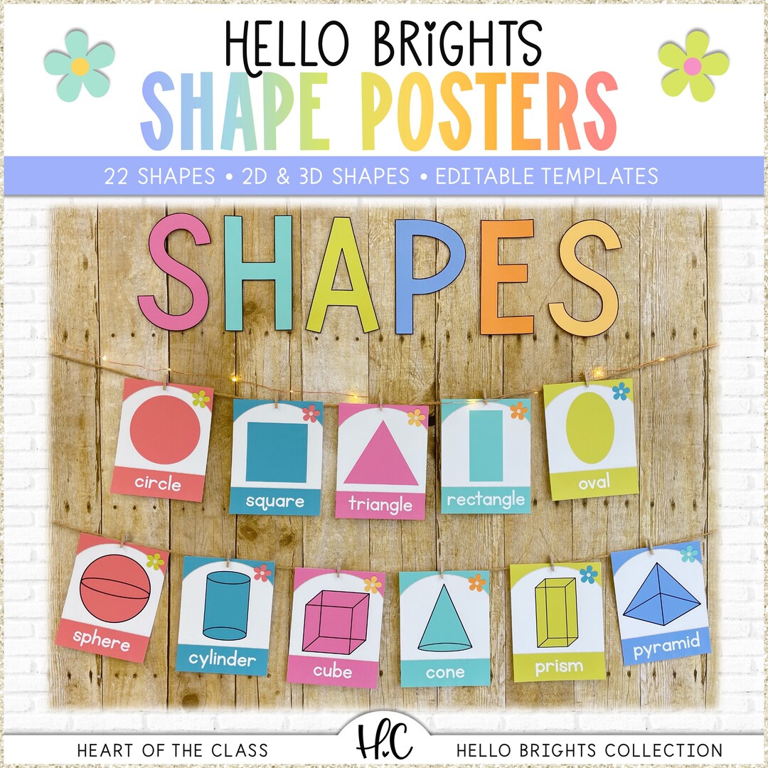 Classroom Shape Posters With 2D and 3D Shapes | Editable Text | Hello ...