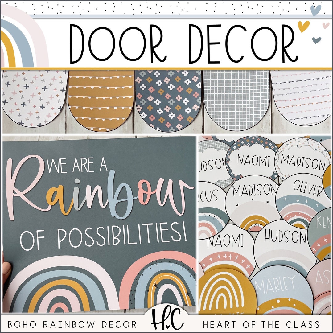 Classroom Door Decor Editable Door Decor for Boho Rainbow - Etsy