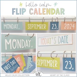 Hello Calm Classroom Flip Calendar Cards for Magnetic Rod | Editable ...